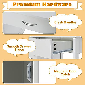 Costzon Kids Desk and Chair Set, Children Wooden School Learning Table w/Drawer & Storage Cabinets, Student Writing Computer Workstation for Bedroom & Study Room, Gift for Ages 3-8 (White)