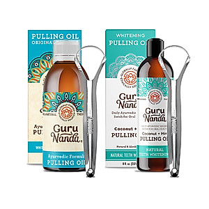 GuruNanda Original Oil Pulling Oil & Whitening Pulling Oil, Blend of Coconut & Pure Peppermint Oil - Ayurvedic, Alcohol & Fluoride Free, Vegan, Natural Mouthwash for Teeth Whitening & Fresh Breath