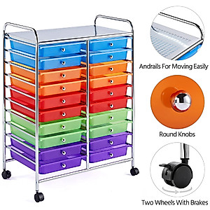 Yaheetech 20 Drawers Rolling Storage Cart Multipurpose Movable Organizer Cart Tools Scrapbook Paper Organizer on Wheels, Multicolor
