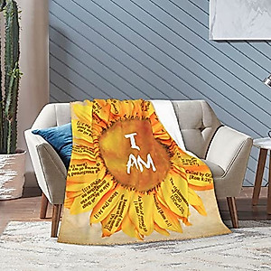 BOOPBEEP Christian Gifts Inspirational Blanket with Bible Verse Prayers Spiritual Religious Gift for Women Birthday Christian Gift for Mom Wife Healing Throw Blanket (Sunflower-Yellow, 50"x60")