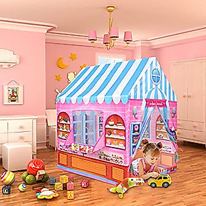 Anyshock Playhouses Kids Outdoor and Indoor Castle Tent Toys with Carrying Case for Over 3 Years Old Children - Pink Candy Princess Tent