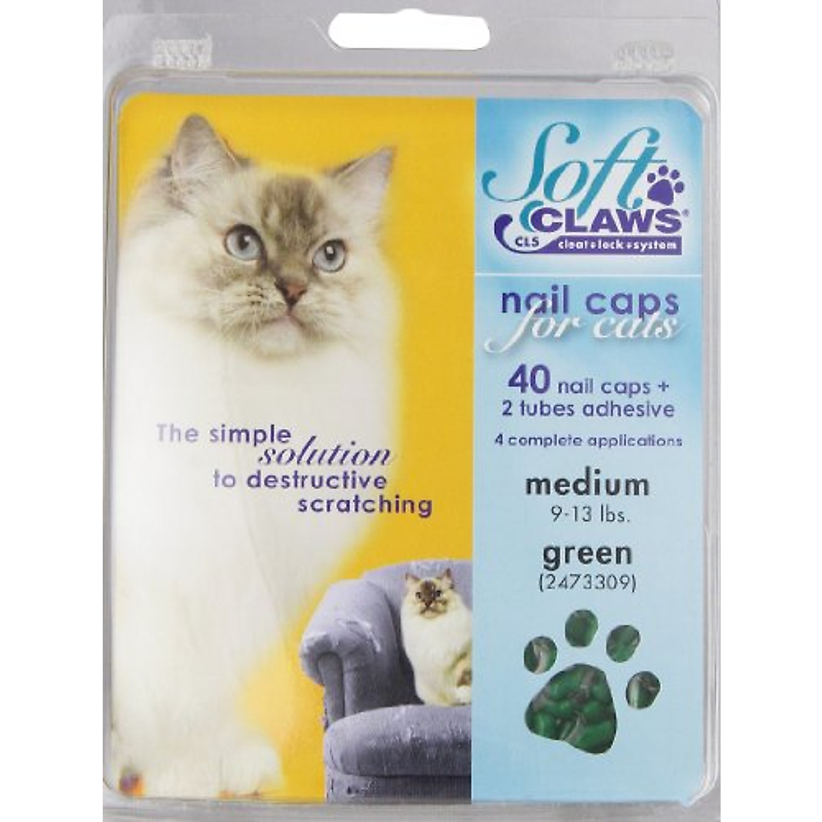 Feline Soft Claws Cat Nail Caps Take-Home Kit, Medium, Green