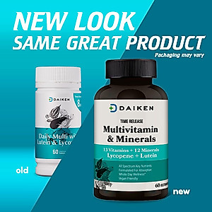 DAIKEN Lutein Multivitamin with Lycopene, Time Released Multivitamin for Women & Men, 27 Full Spectrum Vegan Multivitamin, Mini & Easy to Swallow, 60 Tablets (Pack of 2)