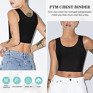 LODAY Women Transgender Tomboy FTM Elastic Chest Binder Bra Pullover Tank Top (3X-Large, Black)