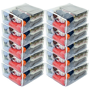 10-Pack Heavy Duty Vinyl Zippered (Clear) Large Storage Bags 15" x 18" x 7" for Sweaters, Blankets, Throws, Pillows, Quits (8.2 Gallon)