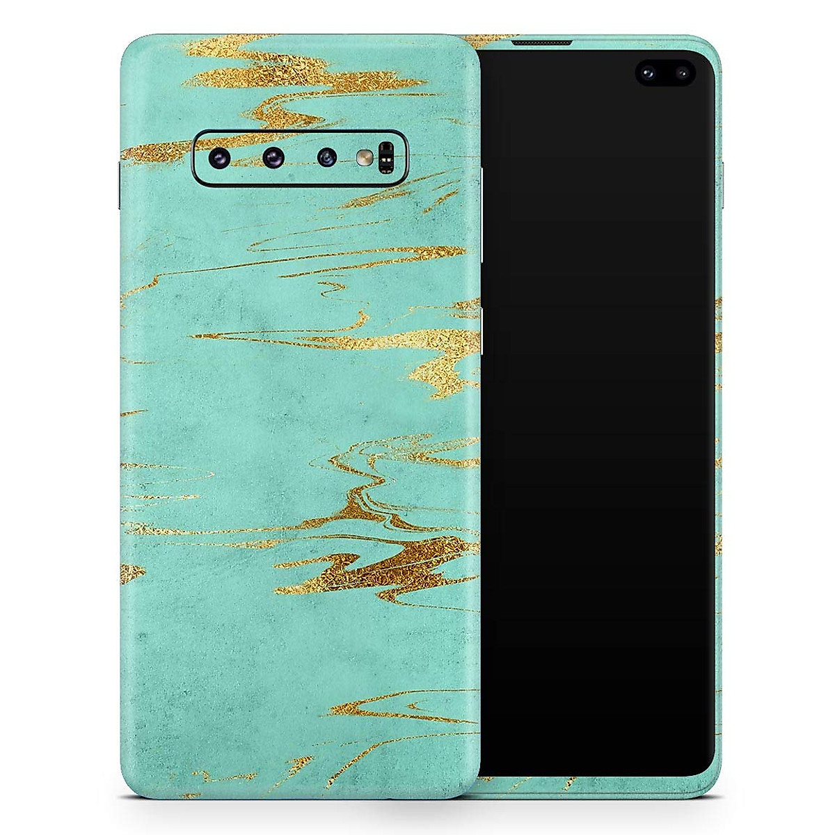 DesignSkinz Mint Marble & Digital Gold Foil V2 Protective Vinyl Decal Wrap Skin Cover Compatible with The Samsung Galaxy S20 (Screen Trim & Back Glass Skin)