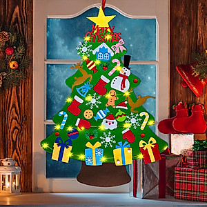 Nackiy 3.3ft DIY Lighted Felt Christmas Tree 36 Pcs Xmas Tree for Toddler Christmas Gift for kid Clearance Christmas Crafts for Kids Gift with String Light (Batteries Not Included)
