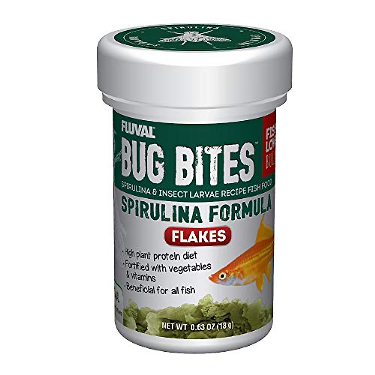 Fluval Bug Bites Fish Food with Spirulina, Flakes for Small to Medium Sized Fish, 0.63 oz., A7354, Brown