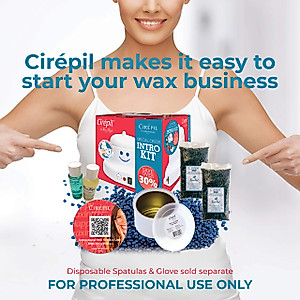Cirepil - Waxing Kit - At Home Introduction Kit - Heater, Blue wax Beads, Pre & Post products & an Empty Tin - The Best Temperature for your Cirepil Wax