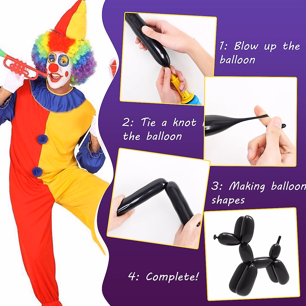 RUBFAC 260 Balloons 150pcs Black Long Balloons for Balloon Animals, Twisting Balloons for Balloon Garland Animals Modeling, Birthday, Wedding, Party Decorations