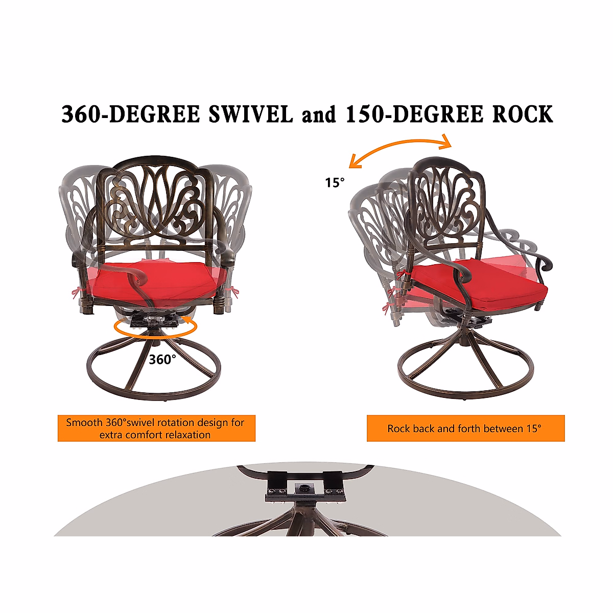 Grepatio 5 Piece Outdoor Dining Set Cast Aluminum Patio Dining Set Table and Chairs Outside Furniture 4 Swivel Chairs with Cushion and 1 Umbrella Round Dining Table for Lawn Garden Patio (Red)