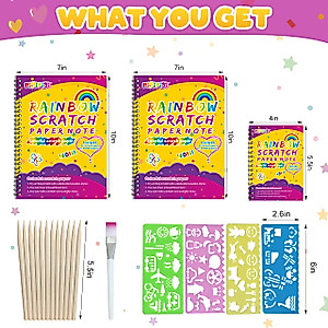 pigipigi Art Craft Gift for Kids - 3 Pack Rainbow Scratch Paper Notebook Black Magic Color Drawing Supplies Toy Set for 3-12 Year Old Boy Girl Birthday Party Favor Christmas Easter Activity