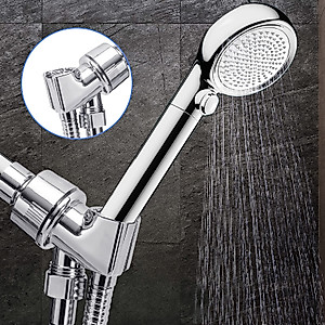 Shower Hose with Shower Arm Bracket,69 inch Stainless Steel Shower Hose Replacement,Adjustable Handheld Shower Arm Holder Shower Head Holder,Flexible Shower Head Hose and Holder with Brass Ball,Chrome