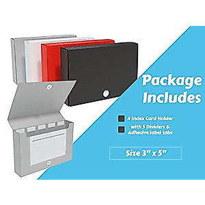 1InTheOffice Index Card Holder 3x5, Index Card Case, Assorted Colors, Holds 100 3x5 Card, (4 Pack)