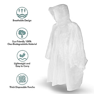 TORASO Rain Poncho with Hood for Adults, Disposable Clear Rain Poncho Adult Emergency Raincoats Disposable（YP, 2pcs）