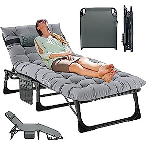 MOPHOTO Folding Lounge Chair 5-Position, Folding Cot, Portable Outdoor Folding Chaise Lounge Chair for Sun Tanning, Perfect for Pool Beach Patio Sunbathing