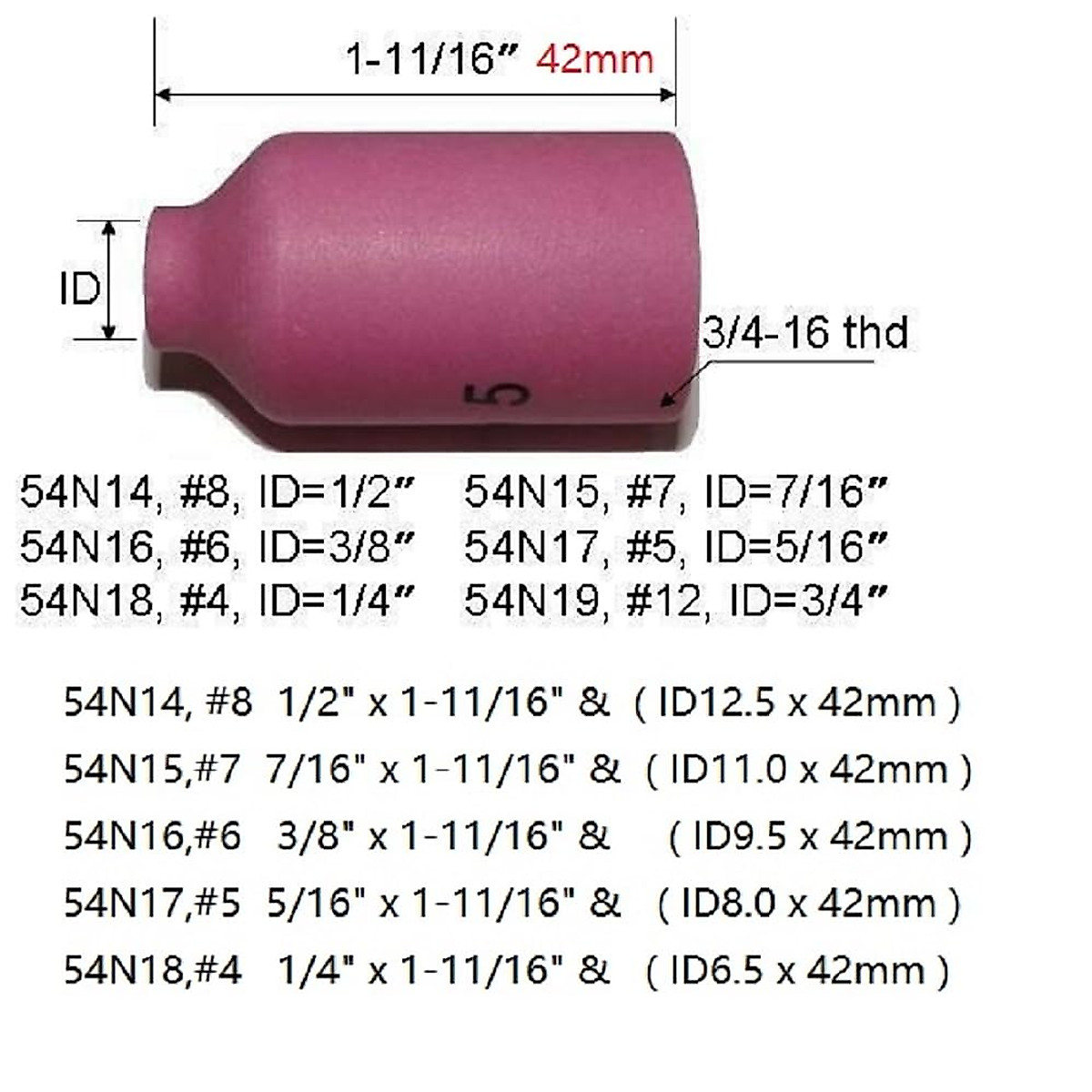RIVERWELD TIG Gas Lens Alumina Nozzle Ceramic Cup 54N17 (#5, 5/16") for WP 17 18 26 TIG Welding Torch 10pk