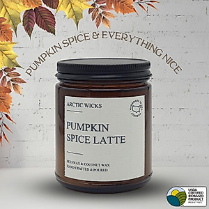 Pumpkin Spice Latte Candles | Arctic Wicks Scented Candles Coconut & Beeswax Candles | 9oz Amber Non-Toxic Candle Fall Decor Candles Gifts Pumpkin Spice Candles for Autumn | USDA Certified Biobased