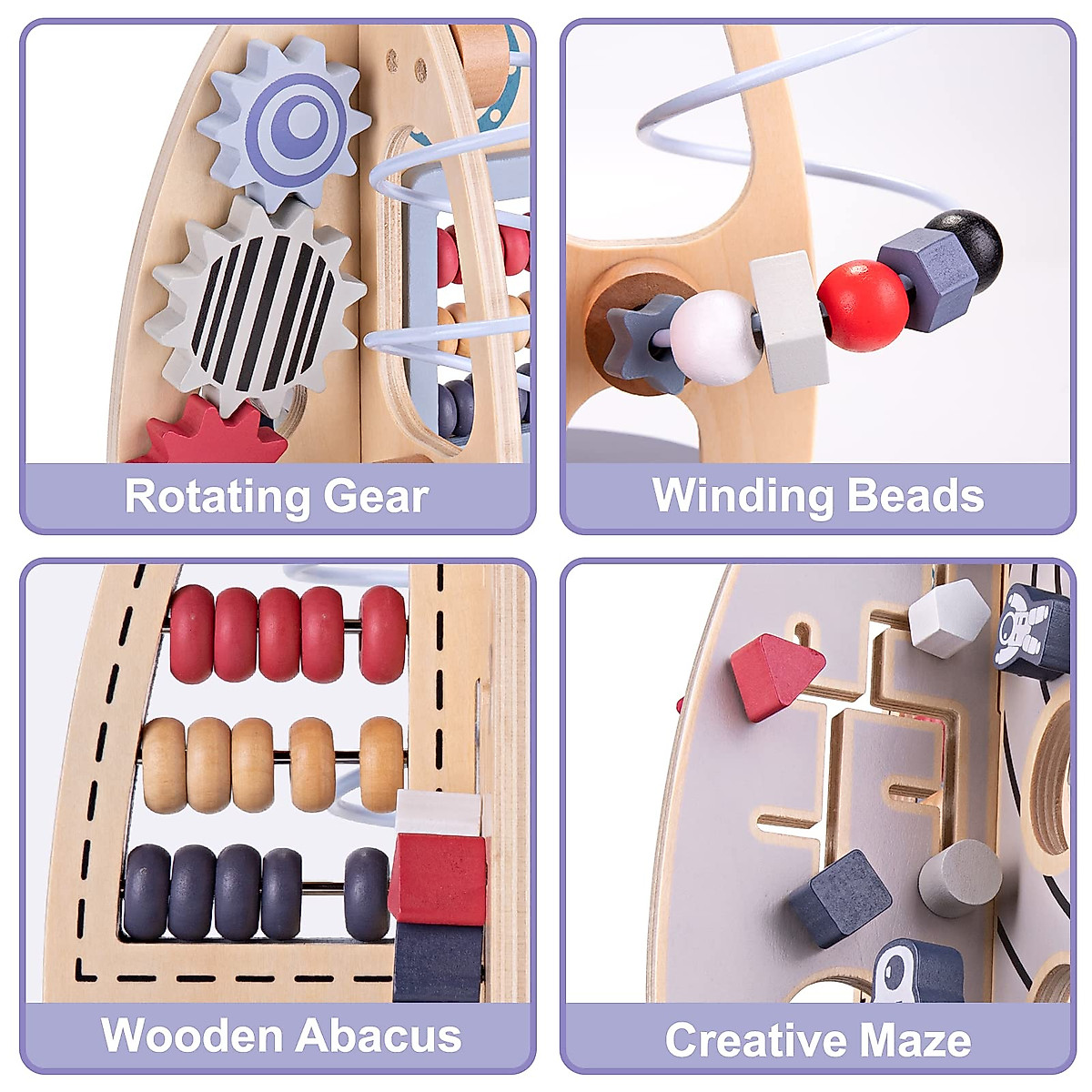 Ancaixin Wooden Toys Activity Cube, Montessori Toys for 1 Year Old, Baby Space Toy Rocket Cube, Bead Maze, STEM Developmental Birthday Gifts for Toddler Boy and Girl 1-3