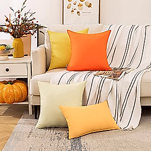 Woaboy Pack of 2 Waterproof Throw Pillow Covers Decorative Farmhouse Lumbar Square Pillowcase Solid Cushion Cases for Patio Garden Porch Sofa Living Room Yellow 18x18 inch