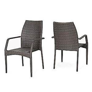 Christopher Knight Home Bridget Outdoor Wicker Stacking Patio Chairs, 2-Pcs Set, Multibrown