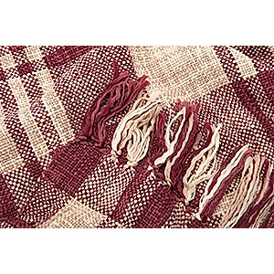 Chanasya Farmhouse Pattern Plaid Throw Blanket Lightweight Knit Textured Woven Decorative Blanket for Couch Bed Living Room Blanket with Tassels Fringed Throw Blanket (50x65 Inches) Maroon Purple