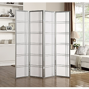 Roundhill Furniture Seto 4-Panel Room Divider Screen, Silver
