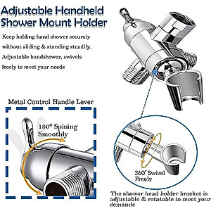 Shower Arm Diverter with Handshower Mount, G1/2 Brass Shower Diverter Valve Bathroom Universal Shower System Replacement for Handheld Shower and Fixed Shower Head(Polished Chrome)