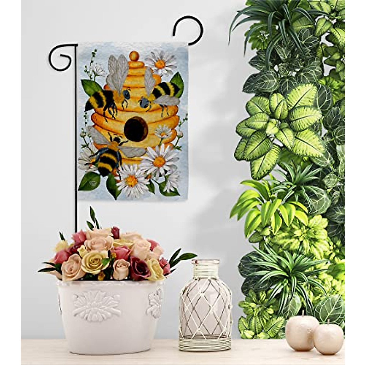 Ornament Collection My Bee Garden Flag Set Wood Dowel Friends Butterfly Ladybugs Dragonfly Springtime Insect Natural Wildlife House Decoration Banner Small Yard Gift Double-Sided, Made in USA