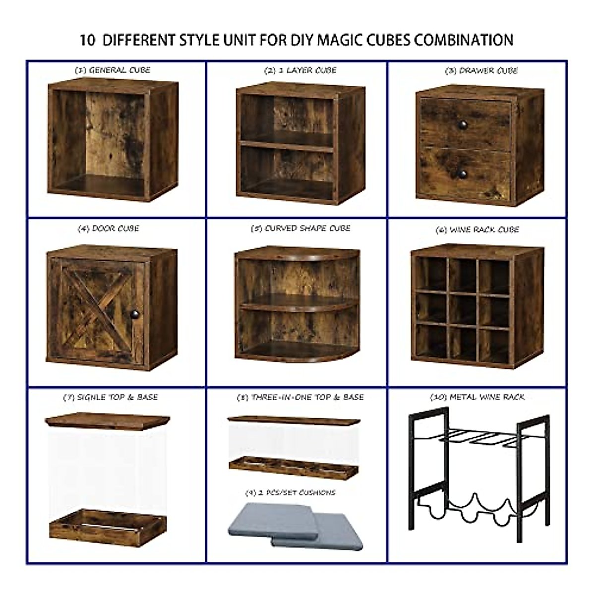 FUSUNBAO Magic DIY Cube Storage Organizer Stackable Cubles for Corner Bookshelf -Home Books Clothes Toy -Modular Cubby Storage System -Office Cubical -Bookcase (Antique Brown, Curved Shape Cube)
