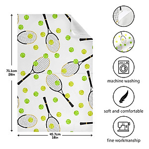 Oyihfvs Tennis Balls and Rackets Seamless On White Set of 6 Polyester Kitchen Dish Towel, Dishtowels Waffle Dishcloths, Hemmed Napkin Hand Bar Tea Towels with Hanging Loop, Multi 20, 28x18 inches