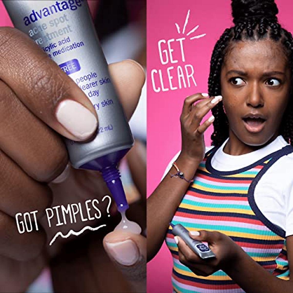 Clean & Clear Advantage Acne Spot Treatment Gel Cream, 2% Salicylic Acid Acne Medication, Witch Hazel, Oil-Free Gel Pimple Cream for Adults & Teens, Salicylic Acid, 3 x.75 Fl. Oz