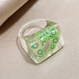 MOKAVIKY 25 2 Pcs Chunky Resin Fruit Rings Set Colorful Strawberry Acrylic Rings for Women