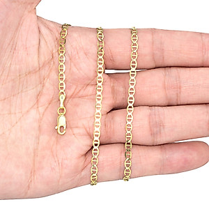 Nuragold 10k Yellow Gold Solid 3mm Anchor Mariner Link Chain Pendant Necklace, Womens Mens Jewelry 16" 18" 20" 22" 24" 26" 28" 30"