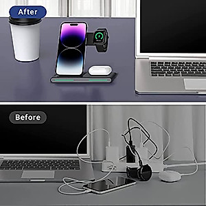 3 in 1 Wireless Charger Wireless Charging Station for Apple Multiple Devices Foldable Stand Dock for iPhone 14 13 12 11 Pro Xs Max XR 8 Plus & Apple Watch Series 8 7 6 SE 5 4 3 AirPods with Adapter