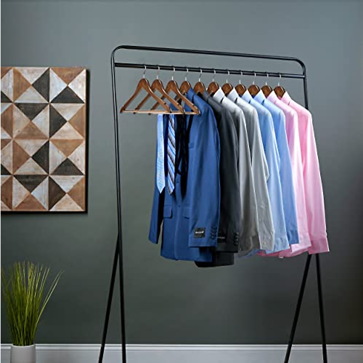 30 Pack Solid Wooden Suit Hangers with Non Slip Bar and Precisely Cut Notches - 360 Degree Swivel Chrome Hook - Vintage Finish Super Sturdy and Durable Wood Hangers