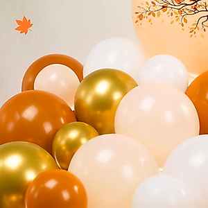 Fall Burnt Orange Gold white Balloon Garland Kit 144 Pcs Double stuffedBalloons for autumn thanksgiving Turkey Birthday Party bride to be Fall in love Little Pumpkin baby shower Decorations
