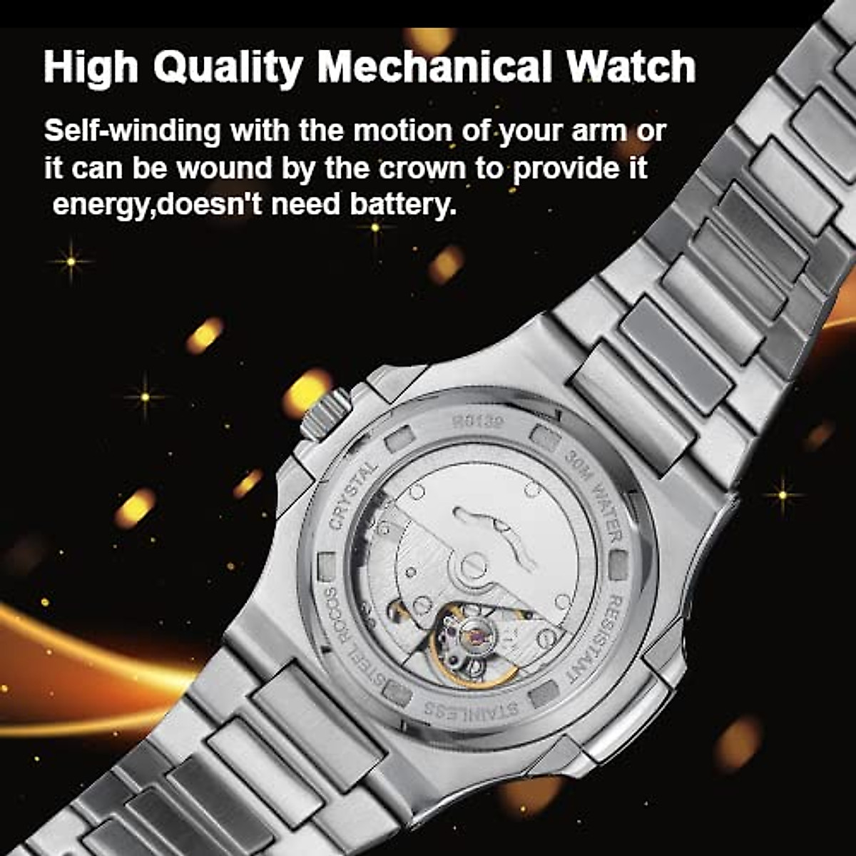 JOESD Men's Automatic, Auto Date Wrist Watches Waterproof Analog Watch with Stainless Steel Skeleton Luxury Classic Mechanical Watch 42mm