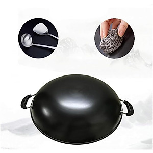 18 inch Cast Iron Wok, Chinese Style Wok, Traditional Hand Hammered Pot, with Cover and 2 Pot Ear, Does not Rust-41cm (41cm)