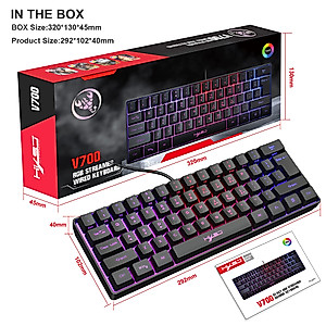 SELORSS 60% Mechanical Feel Gaming Keyboard,RGB Backlit Ultra-Compact Mini Keyboard, Ergonomic Metal Plate 61 Keys Keyboard,Wired Type-C USB Waterproof for Typist Laptop PC Mac Gamer