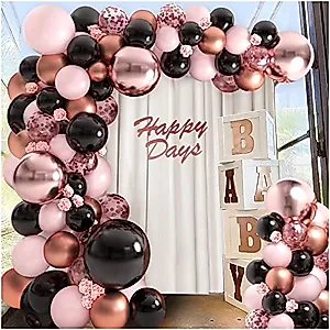 18Inch Metallic Chrome Rose Gold Pink Black Balloons Balloon Garland Arch Kit, Rose Gold Baby Bridal Shower Birthday Wedding Anniversary Graduation Bachelorette Party Background Decorations for Girl Women