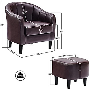 MCombo Modern Accent Club Chair, Tub Barrel Chair with Ottoman, Faux Leather Armchair, for Living Room Small Space 4022 (Brown)