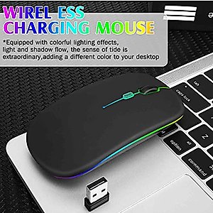 2.4GHz & Bluetooth Mouse, Rechargeable Wireless Mouse for Microsoft Surface Duo 2 Bluetooth Wireless Mouse for Laptop/PC/Mac/Computer/Tablet/Android RGB LED Pure White