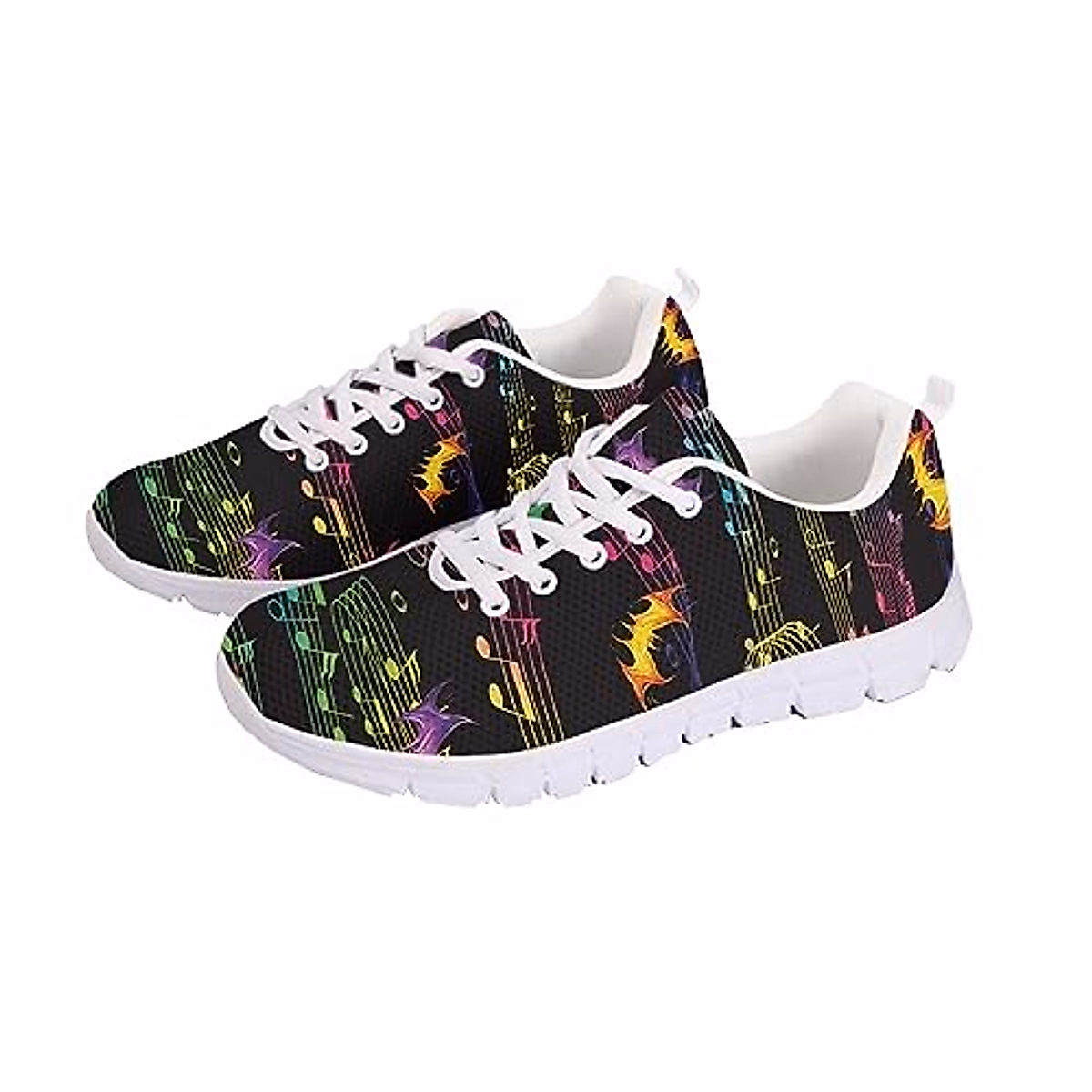 Coloranimal Halloween Sneakers for Womens Rainbow Music Notes Fashion Tennis Shoes Colorful Bats Halloween Gothic Pattren Air Cushion Walking Running Shoes