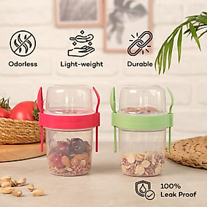 Osier Blanc 4 Pack On The Go 21.9 oz Breakfast Cups with Lids and Spoon, Reusable Cereal Yogurt Cup with Topping Plastic Overnight Oats Container for Granola Oatmeal (21.9 oz - 4 Colors Set)