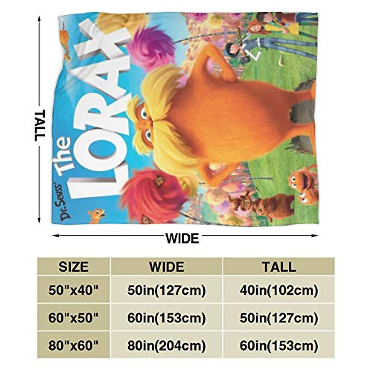 General Purpose T-he Lor-ax Home Fleece Blanket Throw Size Travel All Season Soft Warm Throw Blanket for Office Company Home Couch Bed Sofa,Black,50"" x40