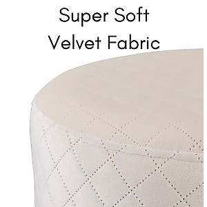 BIRDROCK HOME Round Cream Velvet Ottoman Foot Stool with Lattice Design – Soft Compact Padded Stool – Gold Trim - Great for The Living Room or Bedroom – Decorative Furniture – Foot Rest