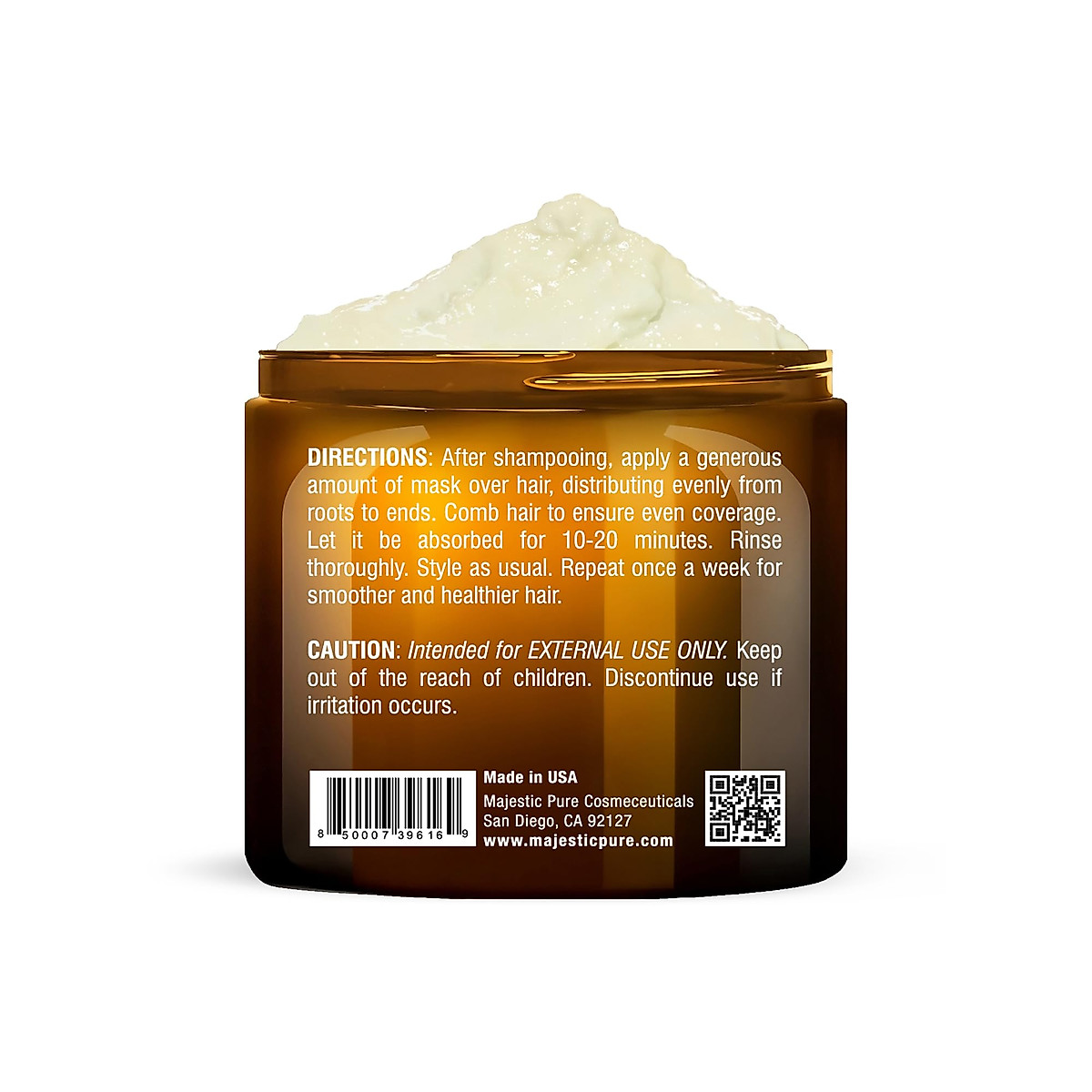 Majestic Pure Avocado and Coconut Hair Mask for Dry Damaged Hair - Infused with Biotin - Deep Conditioning, Hair Thickening, for Healthy Hydrated Hair, Sulfate Free, 16 fl oz