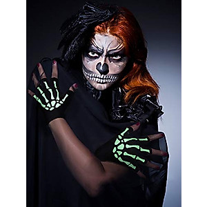 Cooraby Halloween Skeleton Gloves Glow in The Dark Knitted Mechanic Gloves