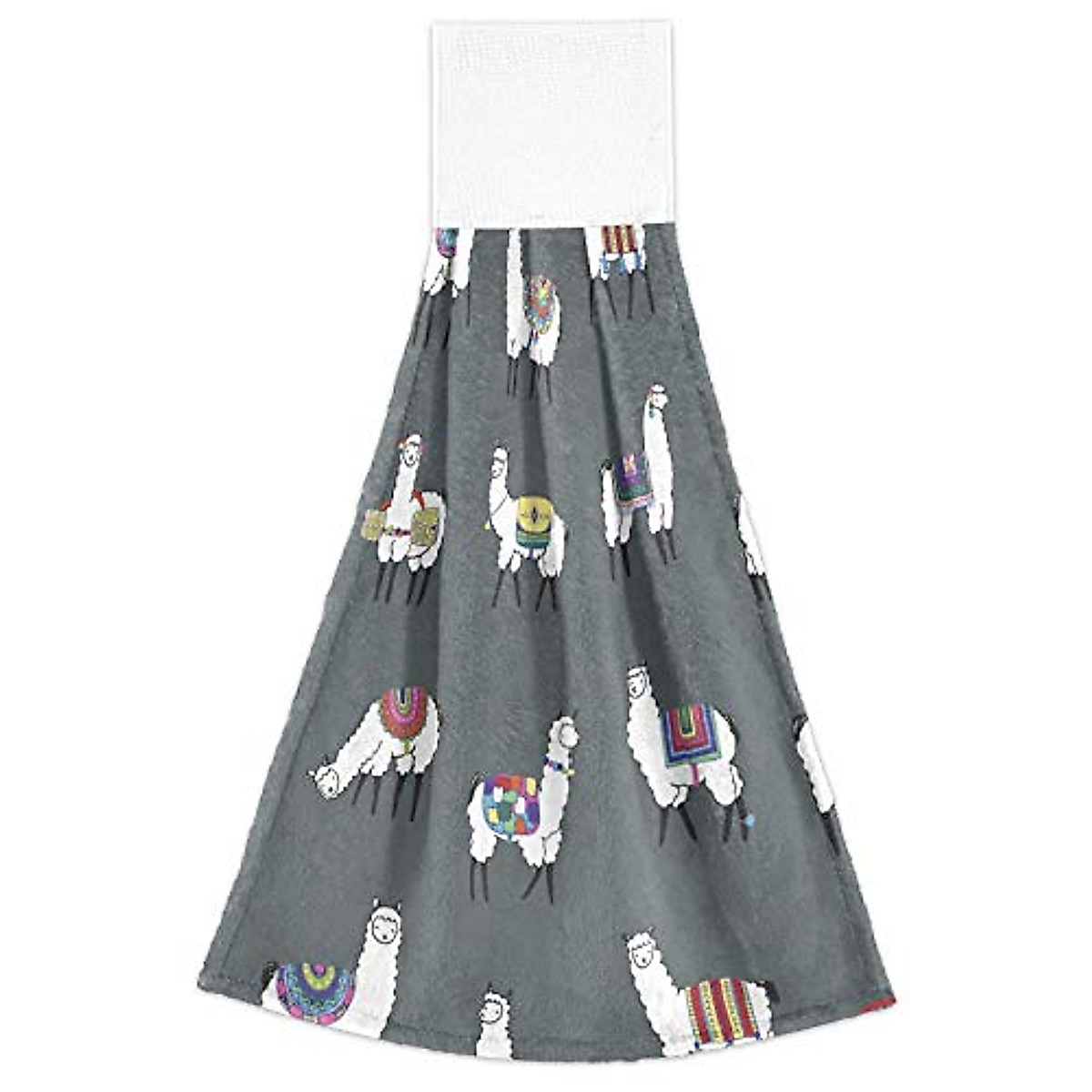 Qilmy Llama Hanging Kitchen Towel Set of 2, Absorbent Soft Hanging Tie Towel for Kitchen Bathroom Farmhouse Housewarming Home Decor 12 x 17 Inch